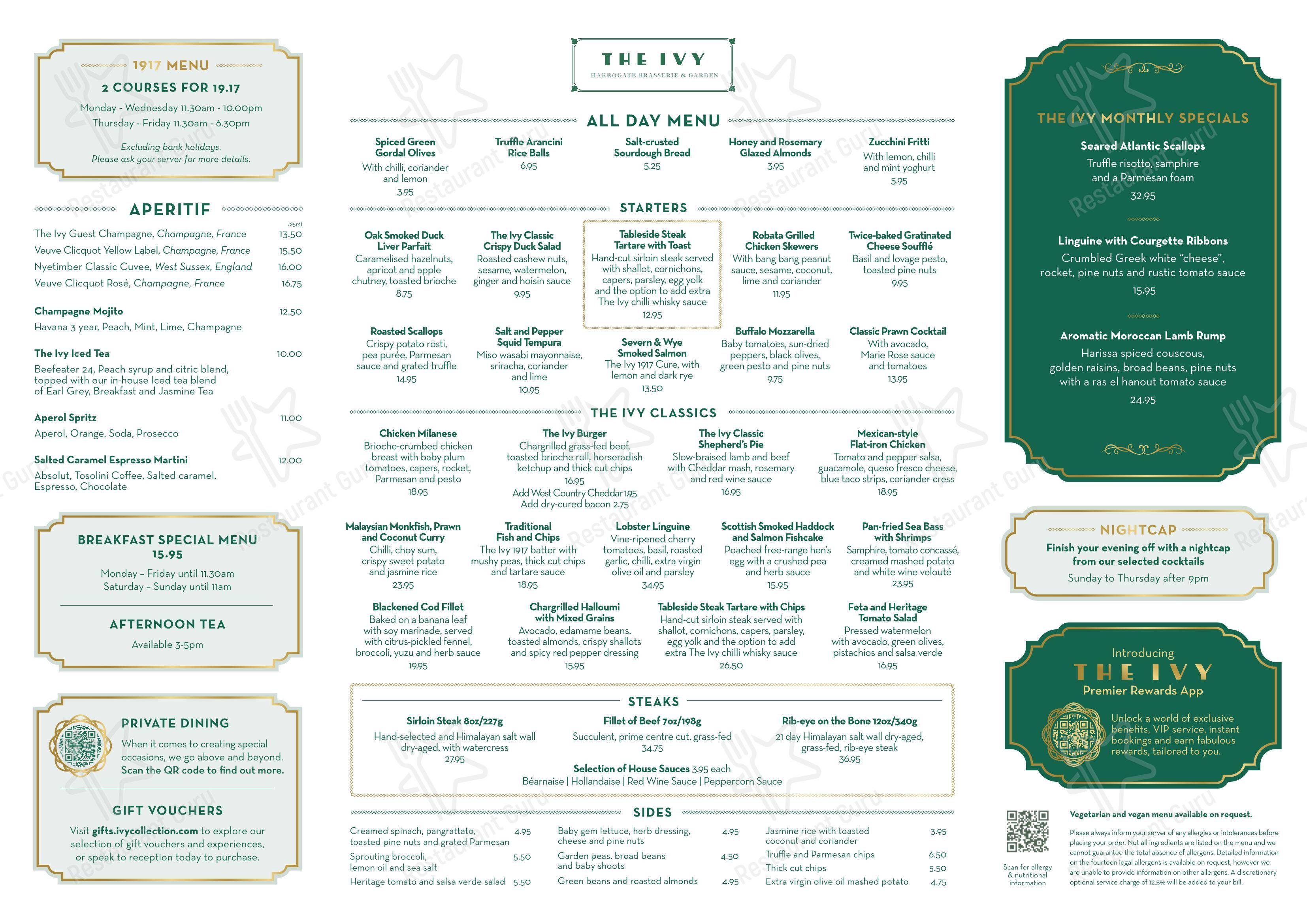 Menu at The Ivy Harrogate Garden restaurant, Harrogate