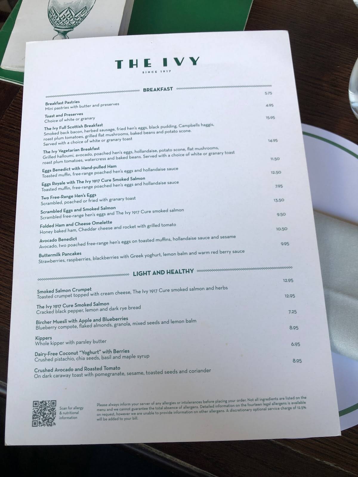 Menu at The Ivy On The Square Edinburgh pub & bar, Edinburgh