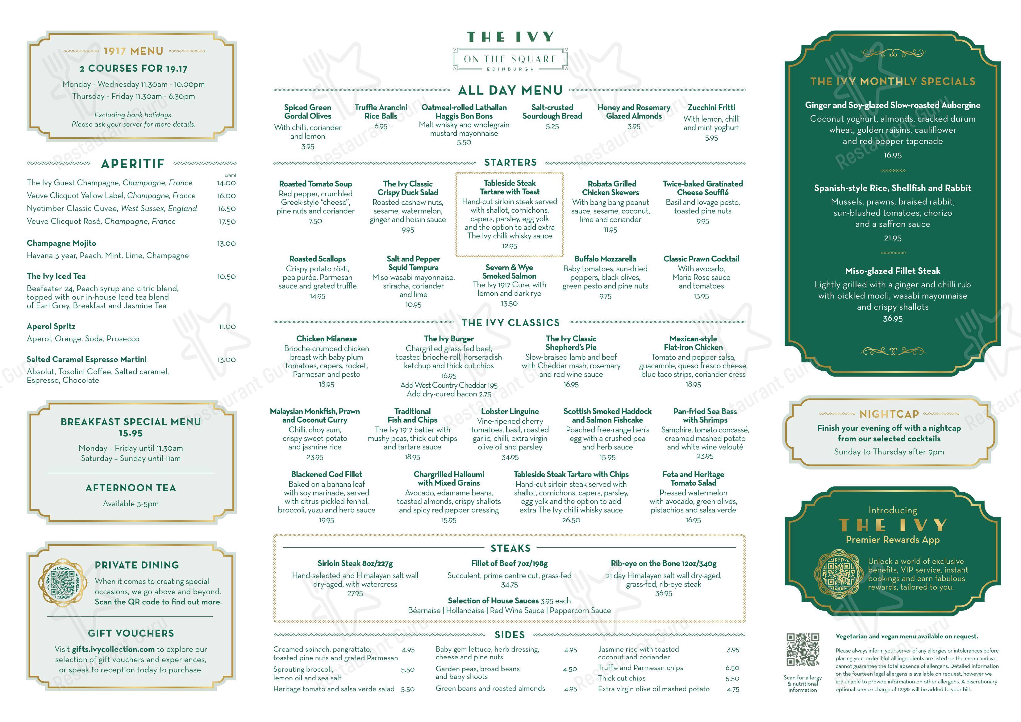 Menu at The Ivy On The Square Edinburgh pub & bar, Edinburgh