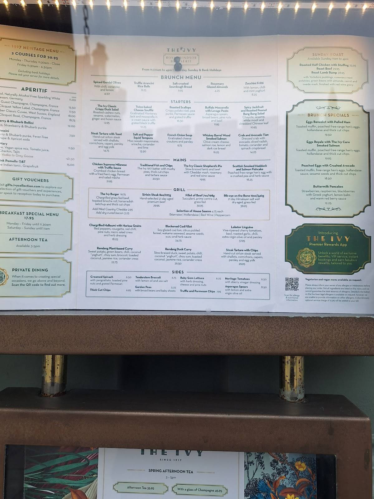 Menu at The Ivy Windsor restaurant, Windsor