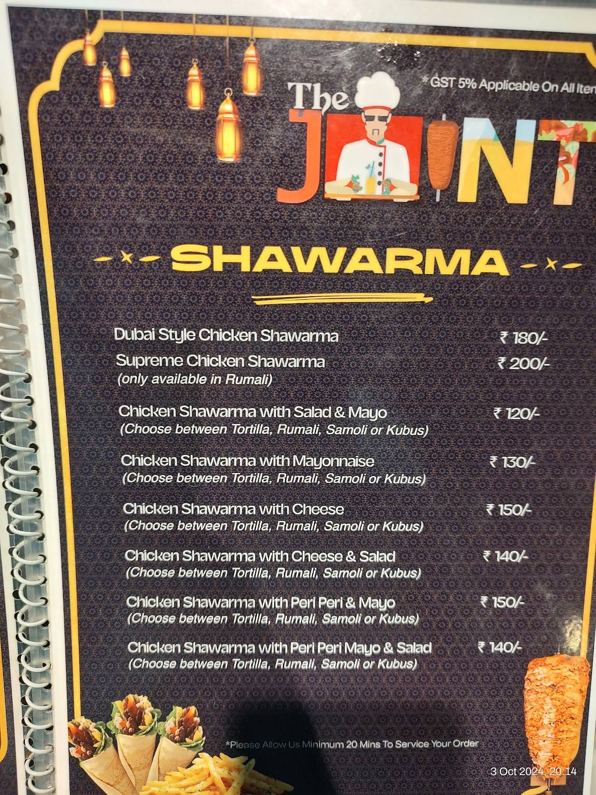 Menu at The Joint Shawarma & more, Hyderabad
