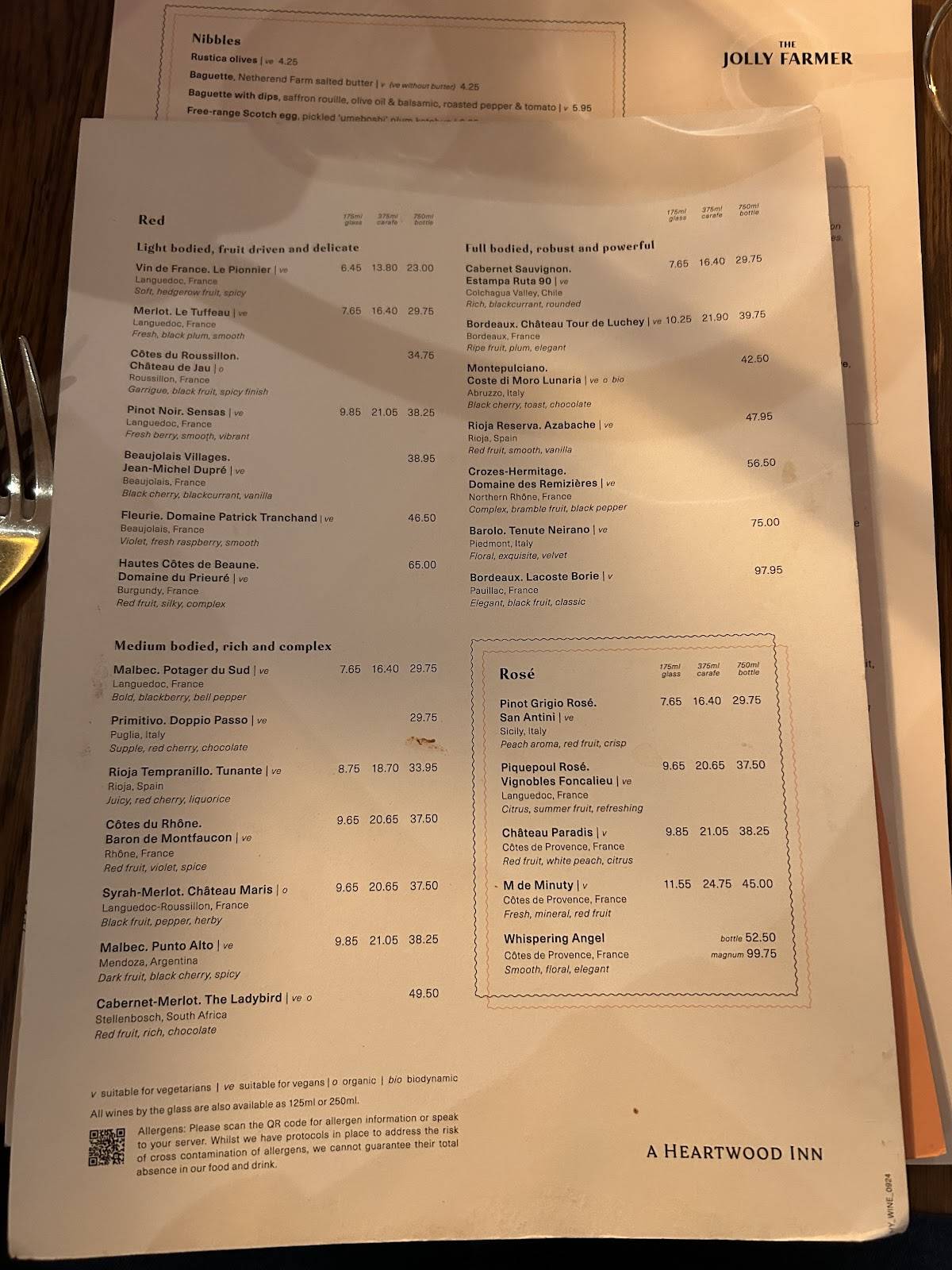 Menu at The Jolly Farmer, A Heartwood Inn pub & bar, Gerrards Cross