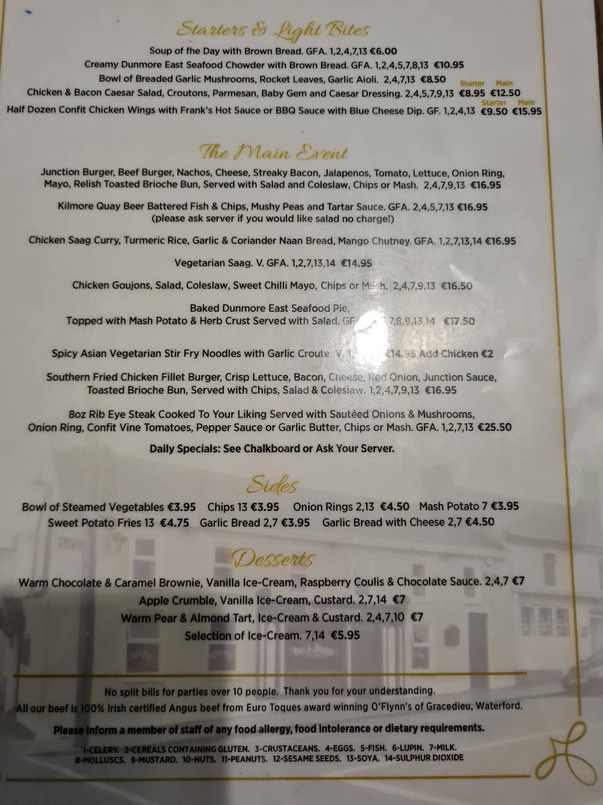 Menu at The Junction Bar & Bistro, Carrick-On-Suir