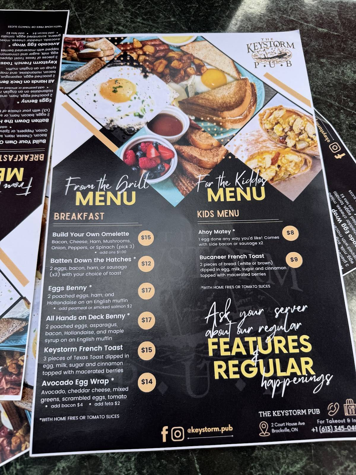 Menu at The Keystorm Pub, Brockville