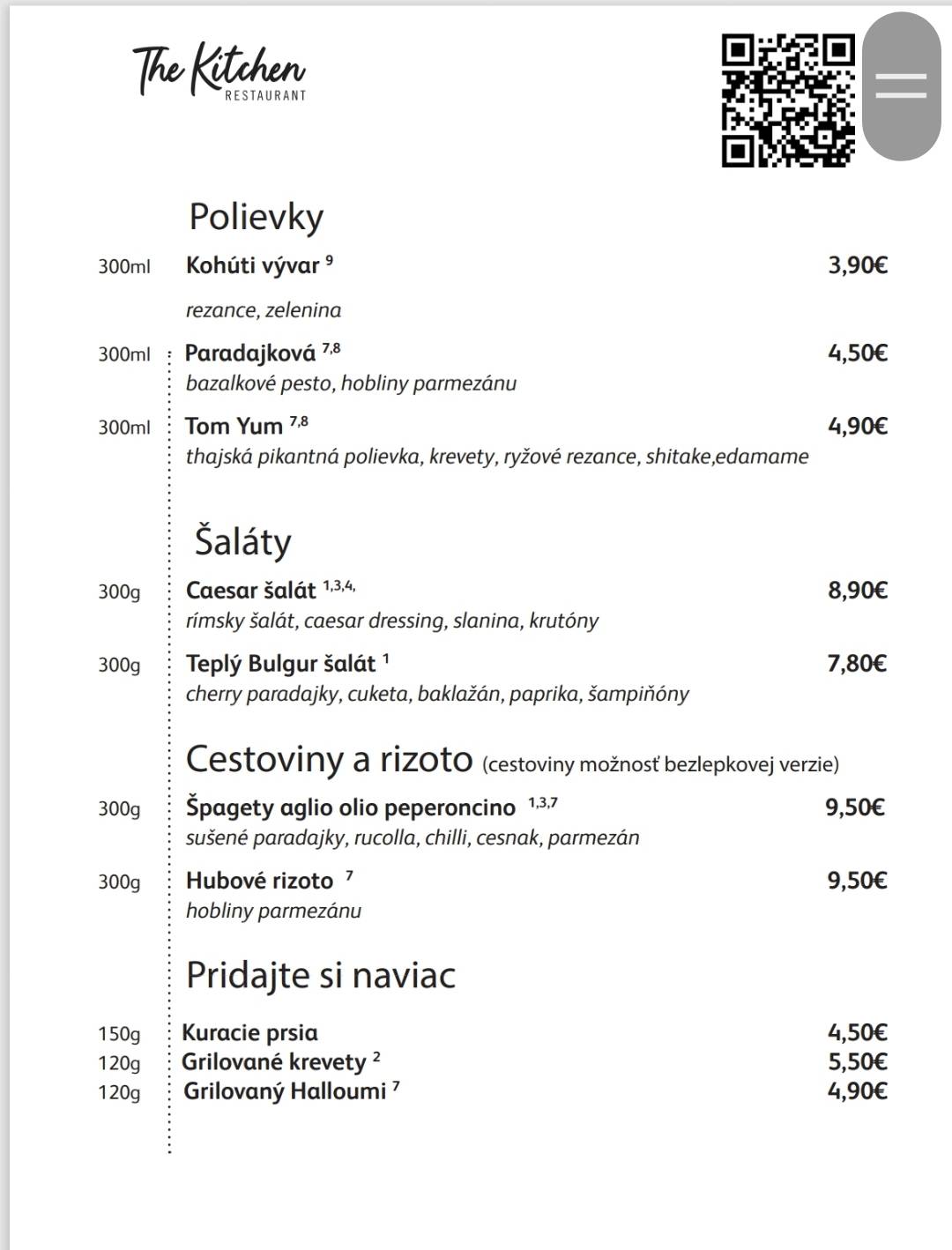 Menu at The Kitchen Restaurant, Hlohovec