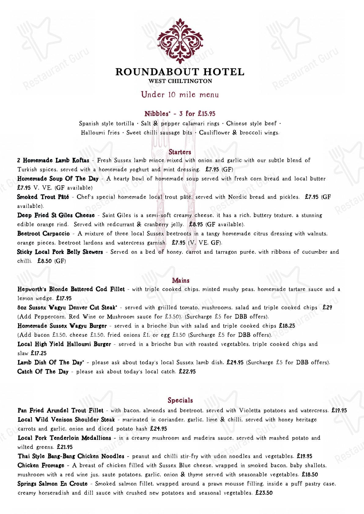 Menu at The Roundabout Hotel pub & bar, Storrington