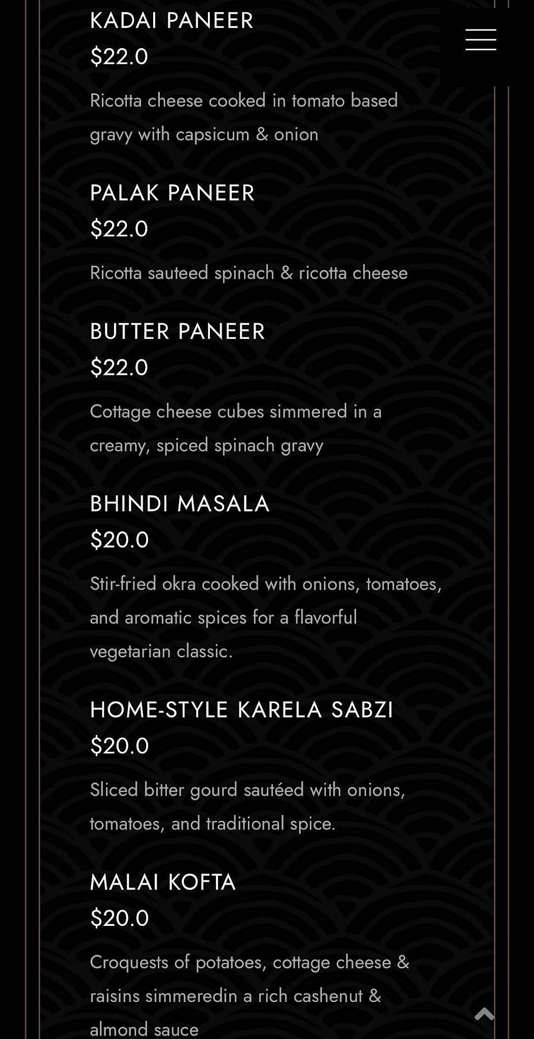 Menu at The Lahori Lounge restaurant, Belmont