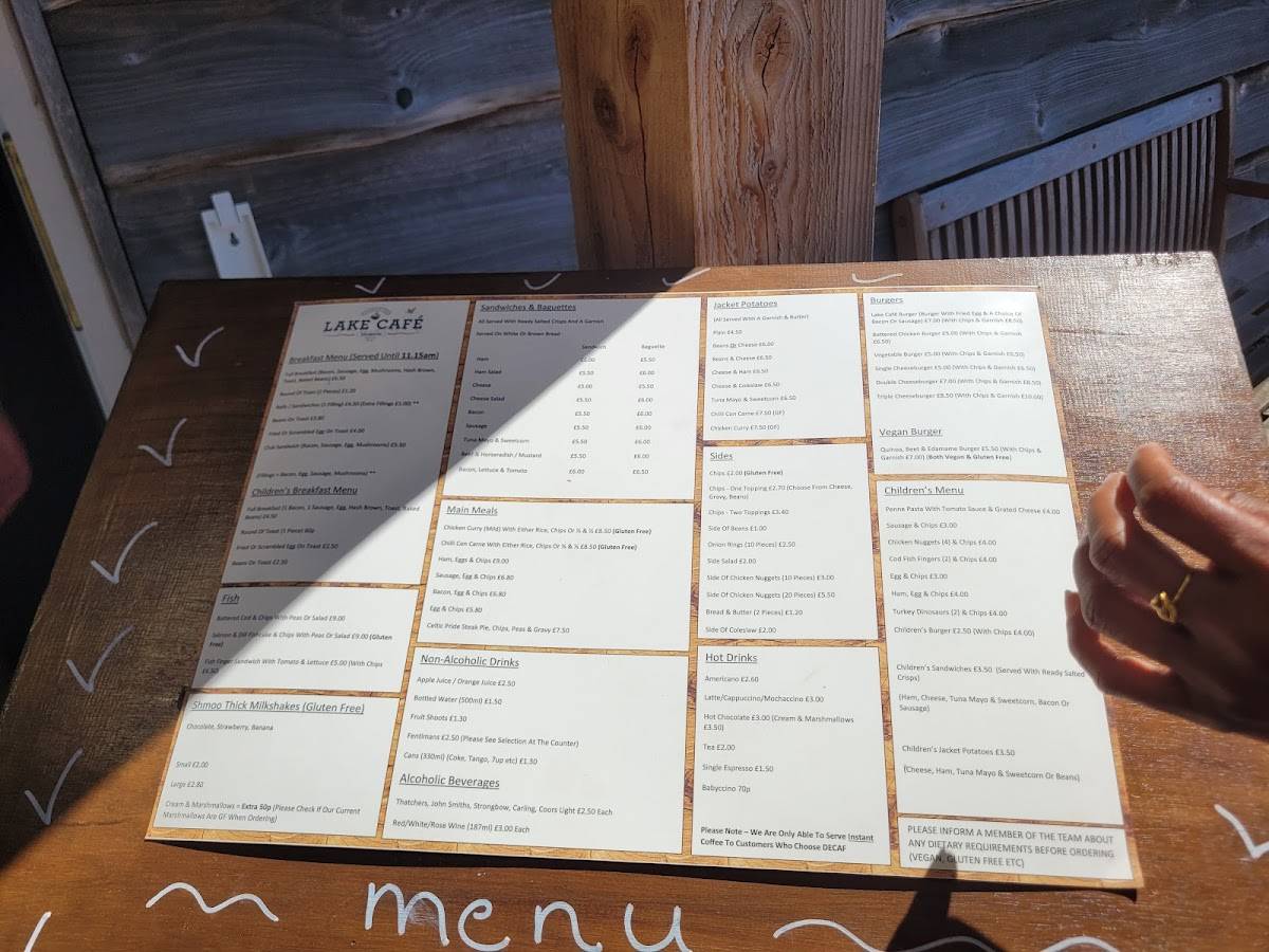 Menu at The Lake Cafe, Llangorse, Lakeside Caravan Park