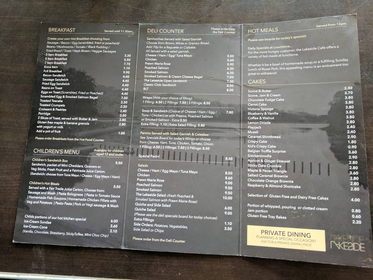 Menu at The Lakeside Café cafe, Leeds