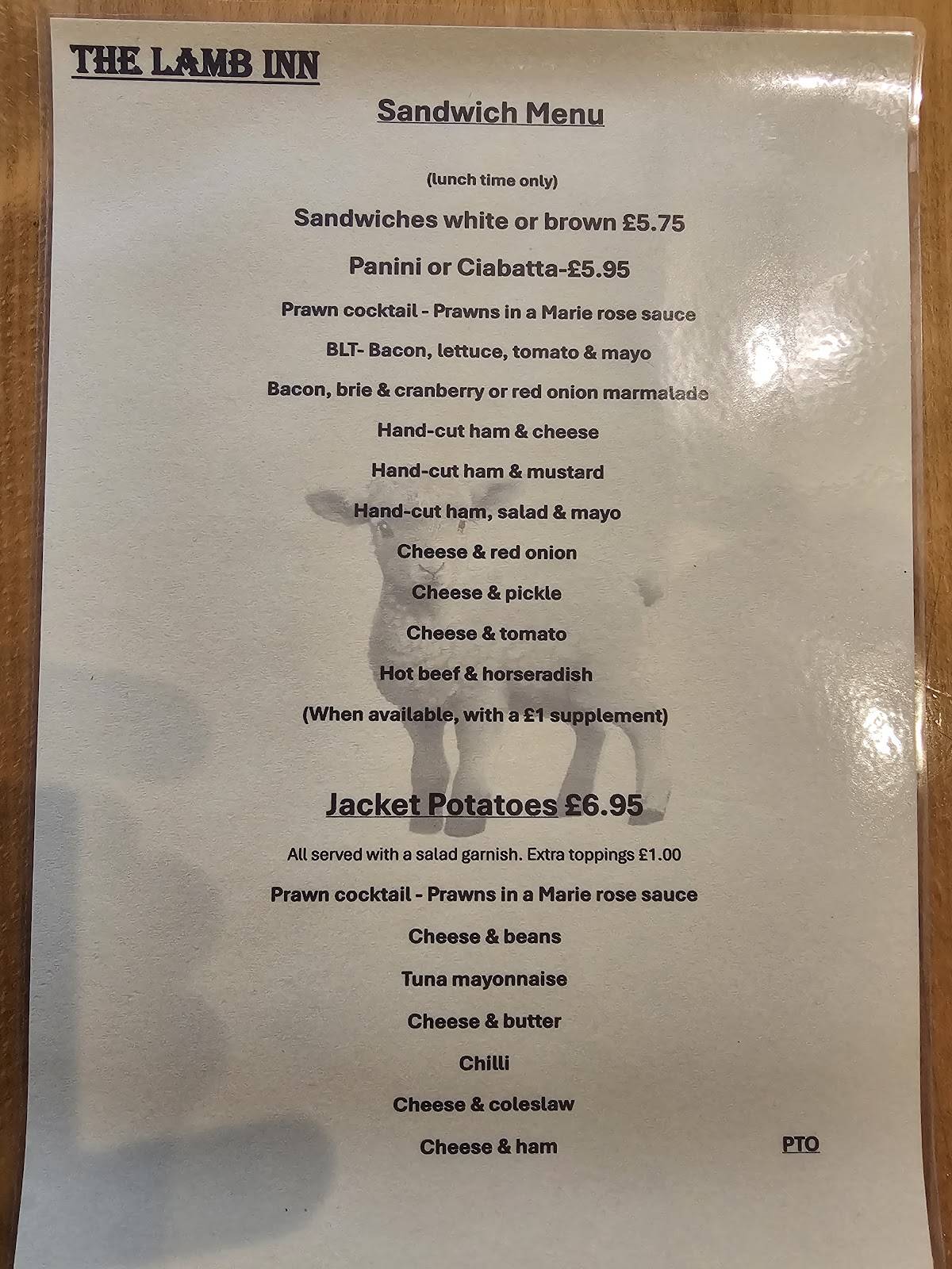 Menu at The Lamb pub & bar, Trowbridge
