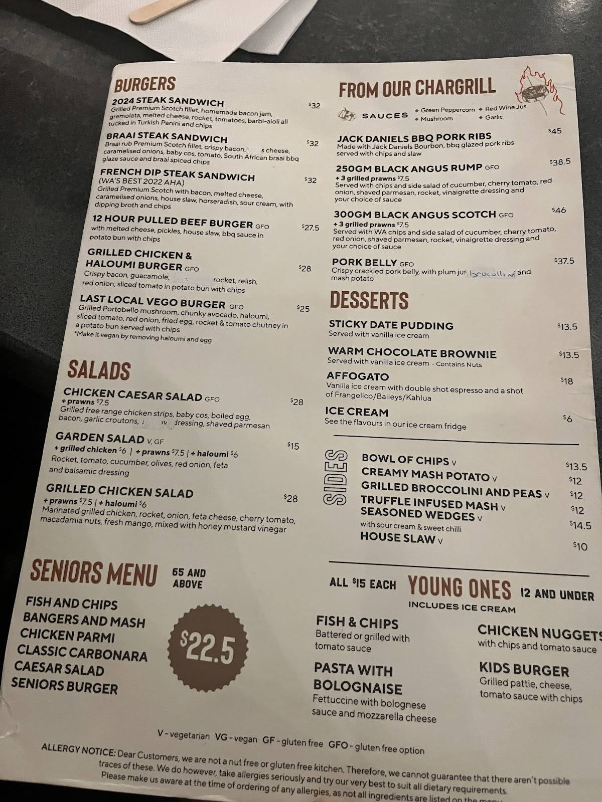 Menu at The Last Local pub & bar, Canning Vale