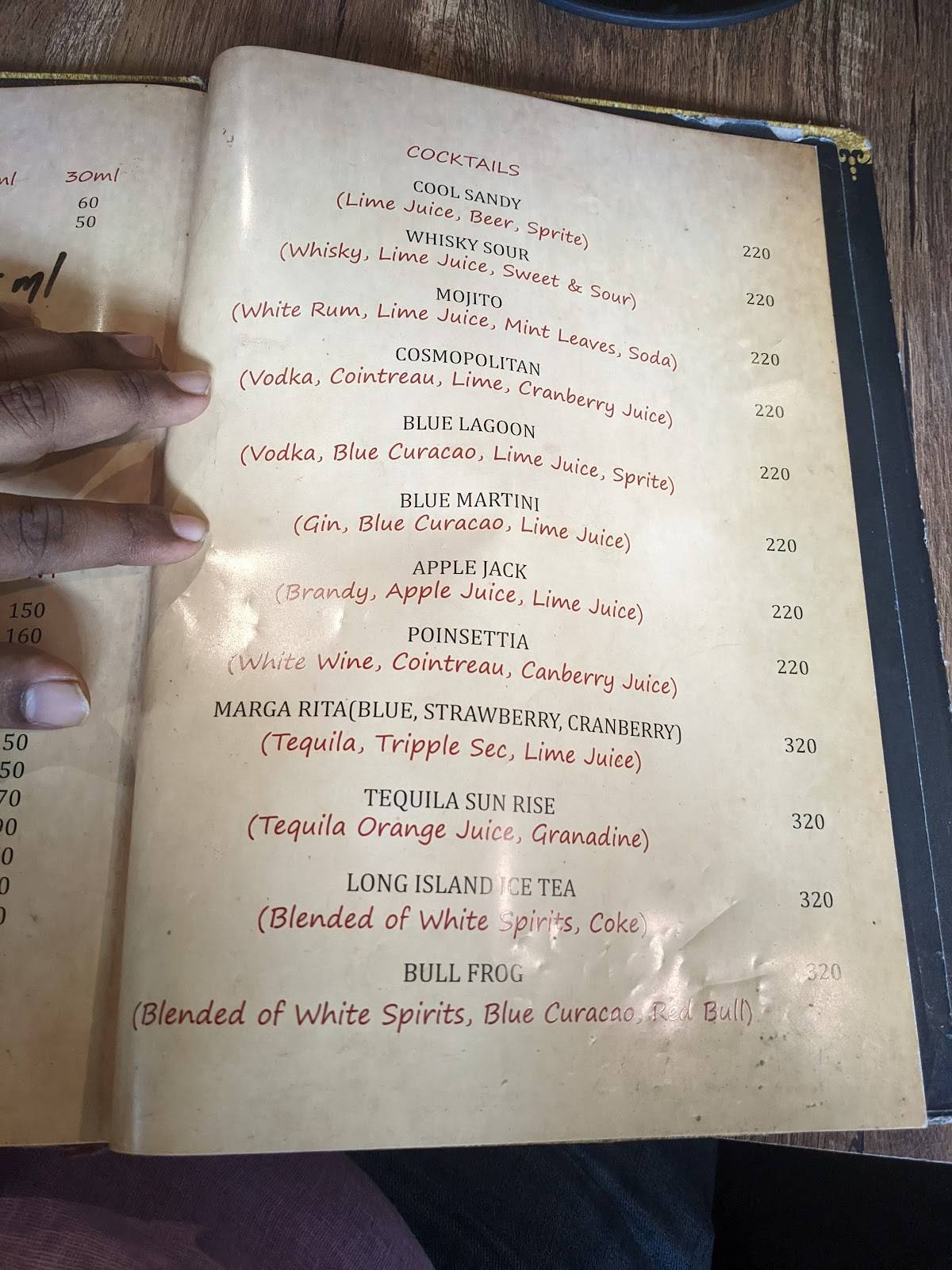 Menu at The Laughing Buddha, Manipal