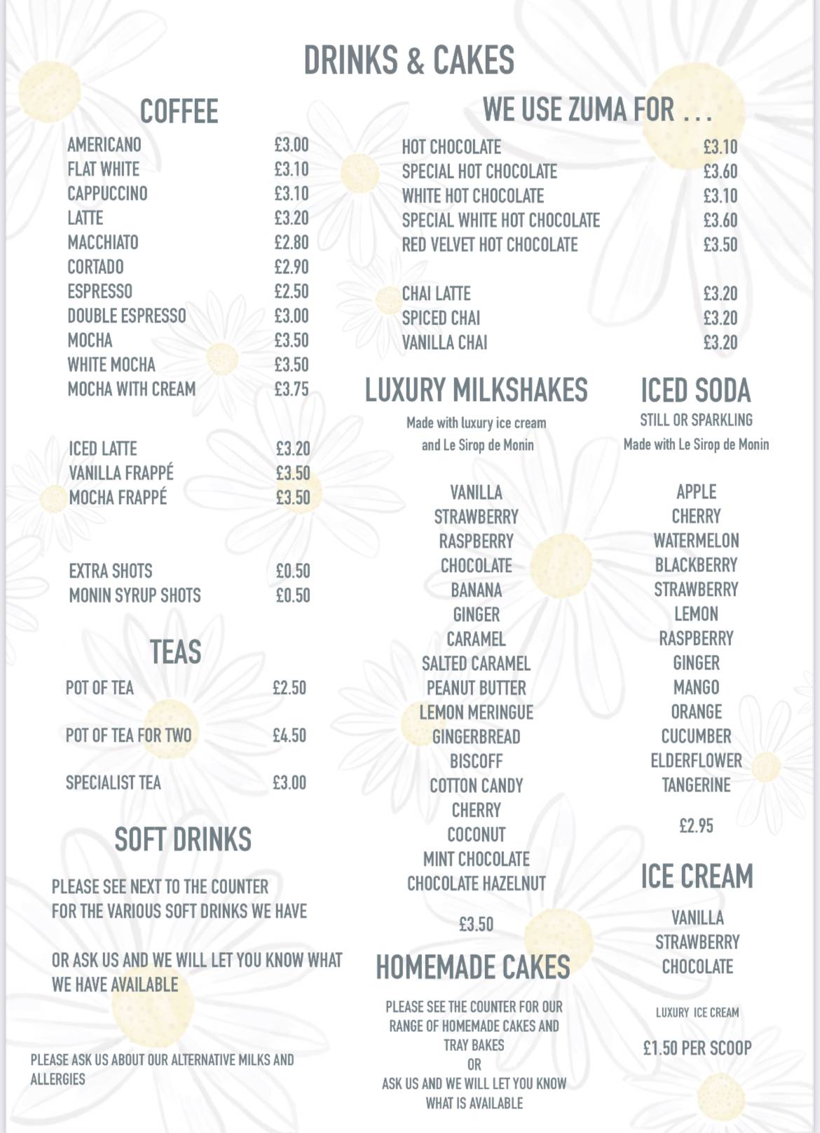 Menu at The Lazy Daisy Cafe, South Molton