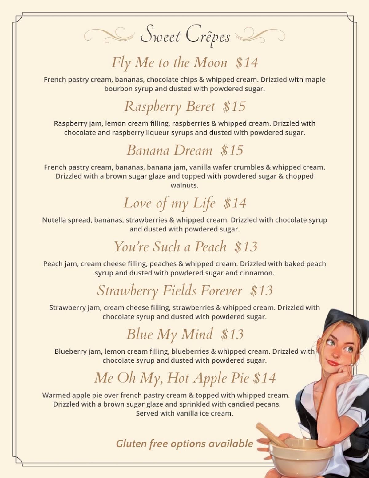 Menu at The Lazy Maid Crêperie cafe, Brooksville