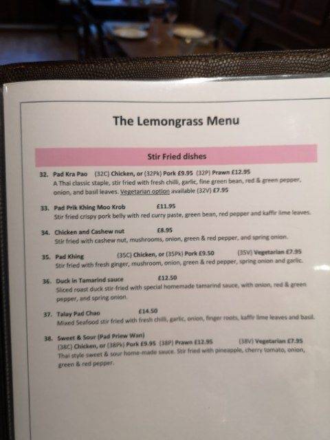 Menu at The Lemongrass, Thai Restaurant Rye, Rye