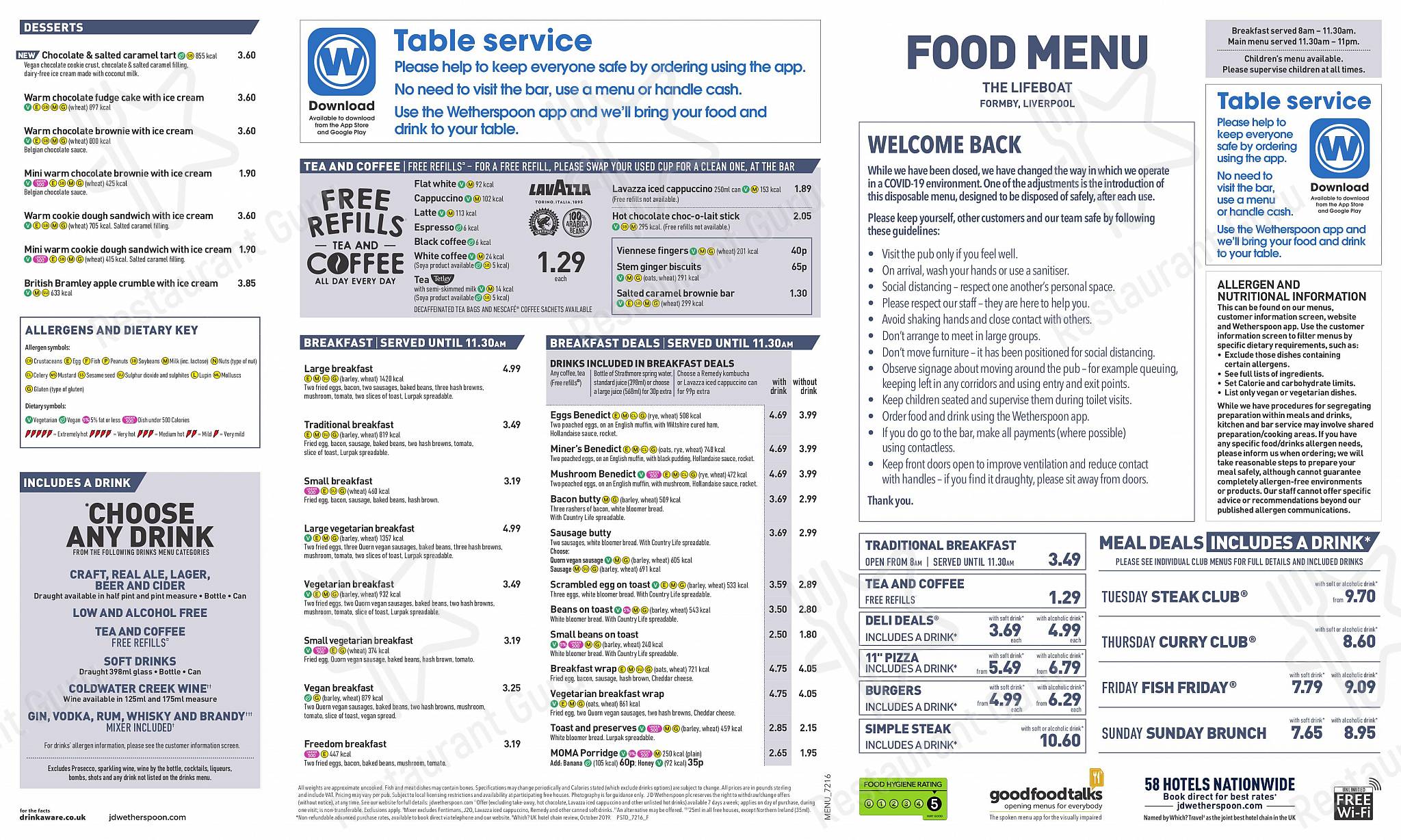 Menu at The Lifeboat pub & bar, Liverpool