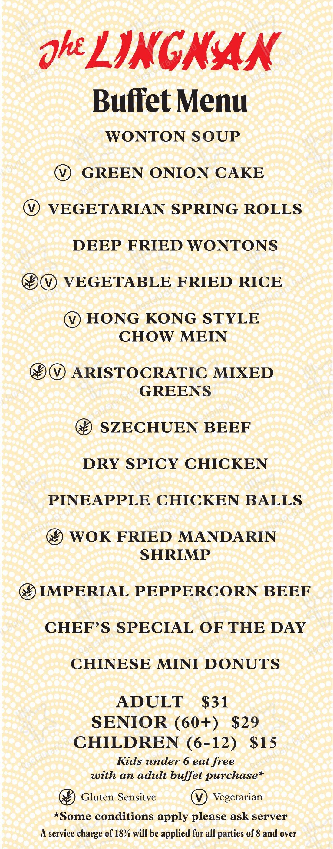 Menu at The Lingnan restaurant, Edmonton