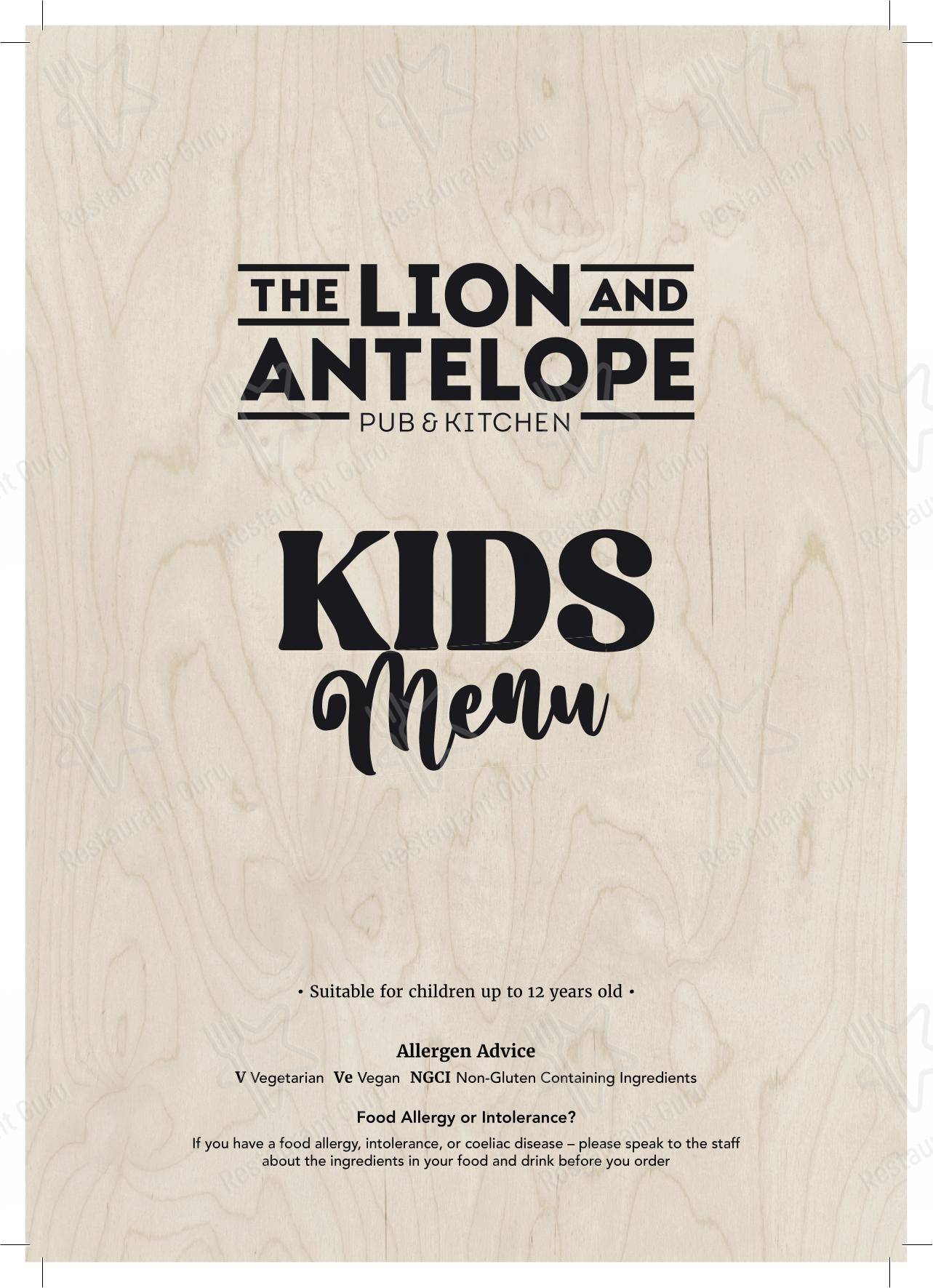 Menu at The Lion and Antelope pub & bar, Manchester