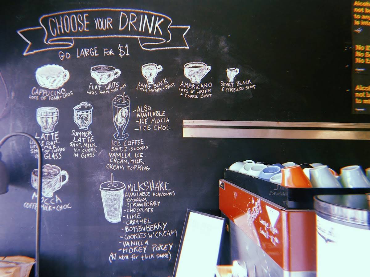 Menu at The Little White Rabbit cafe, Foxton Beach