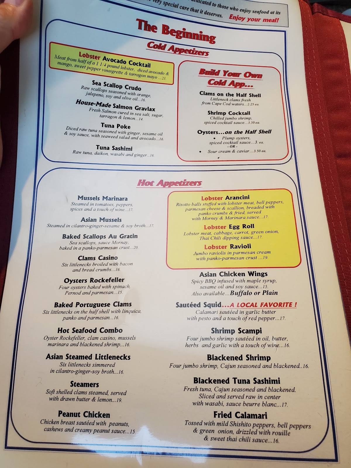 Menu at The Lobster Pot restaurant, Provincetown