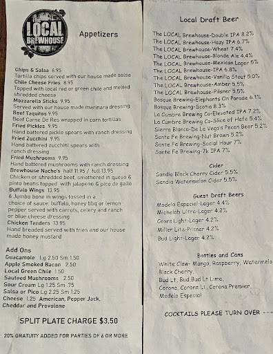 Menu at The Local Brewhouse pub & bar, Rio Rancho, 300 Unser Blvd SE
