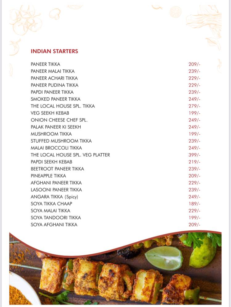 Menu at The Local House, Naraingarh