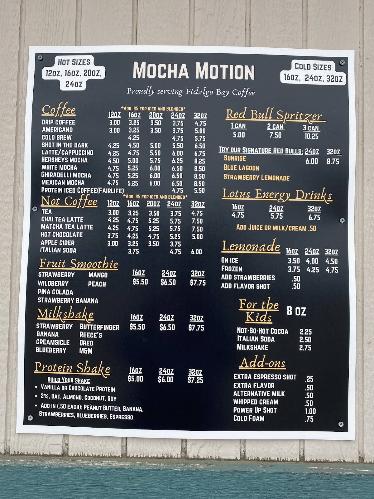 Menu at The Local Mocha Motion, Forks