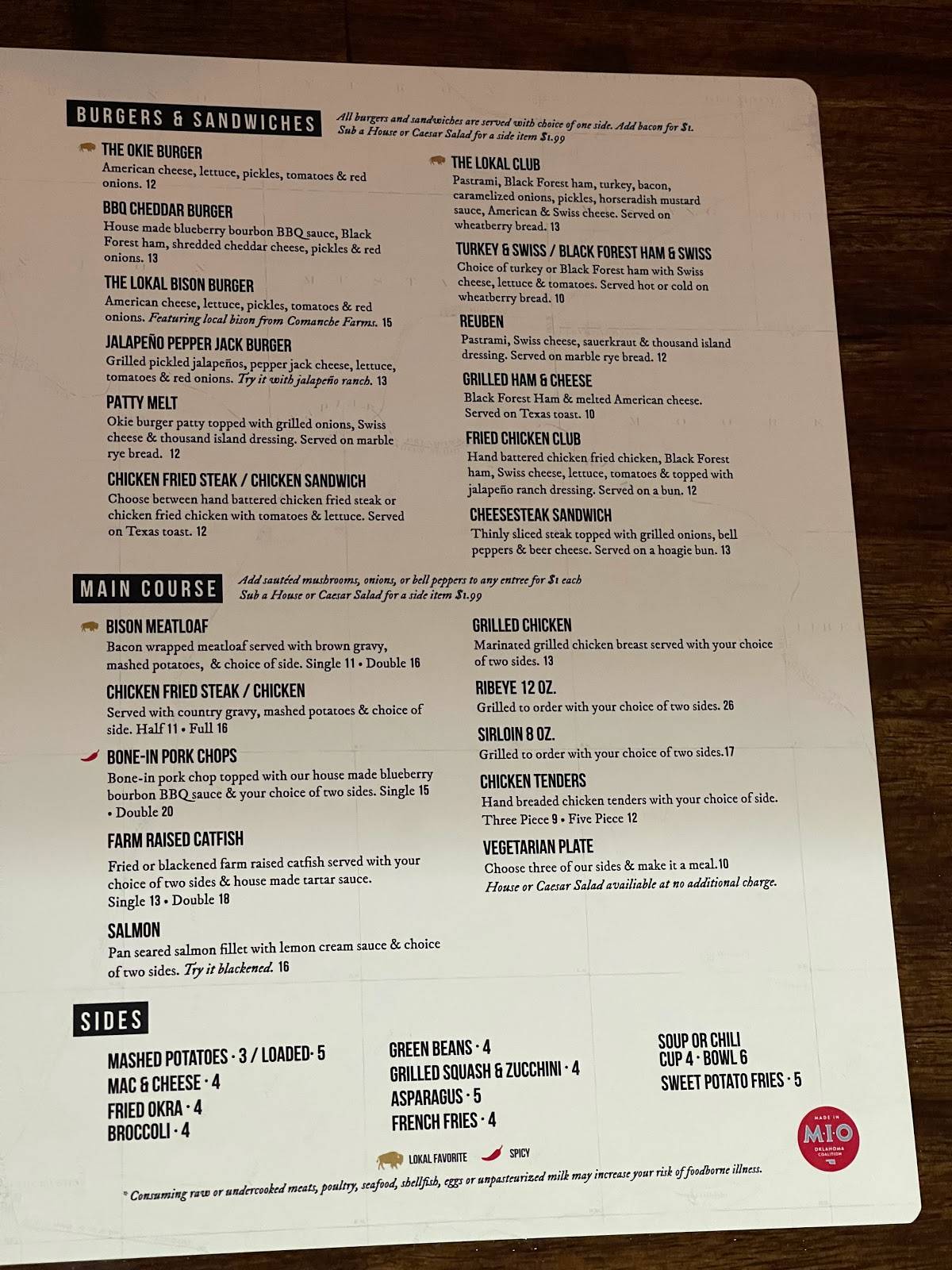 Menu at The Lokal Mustang pub & bar, Mustang