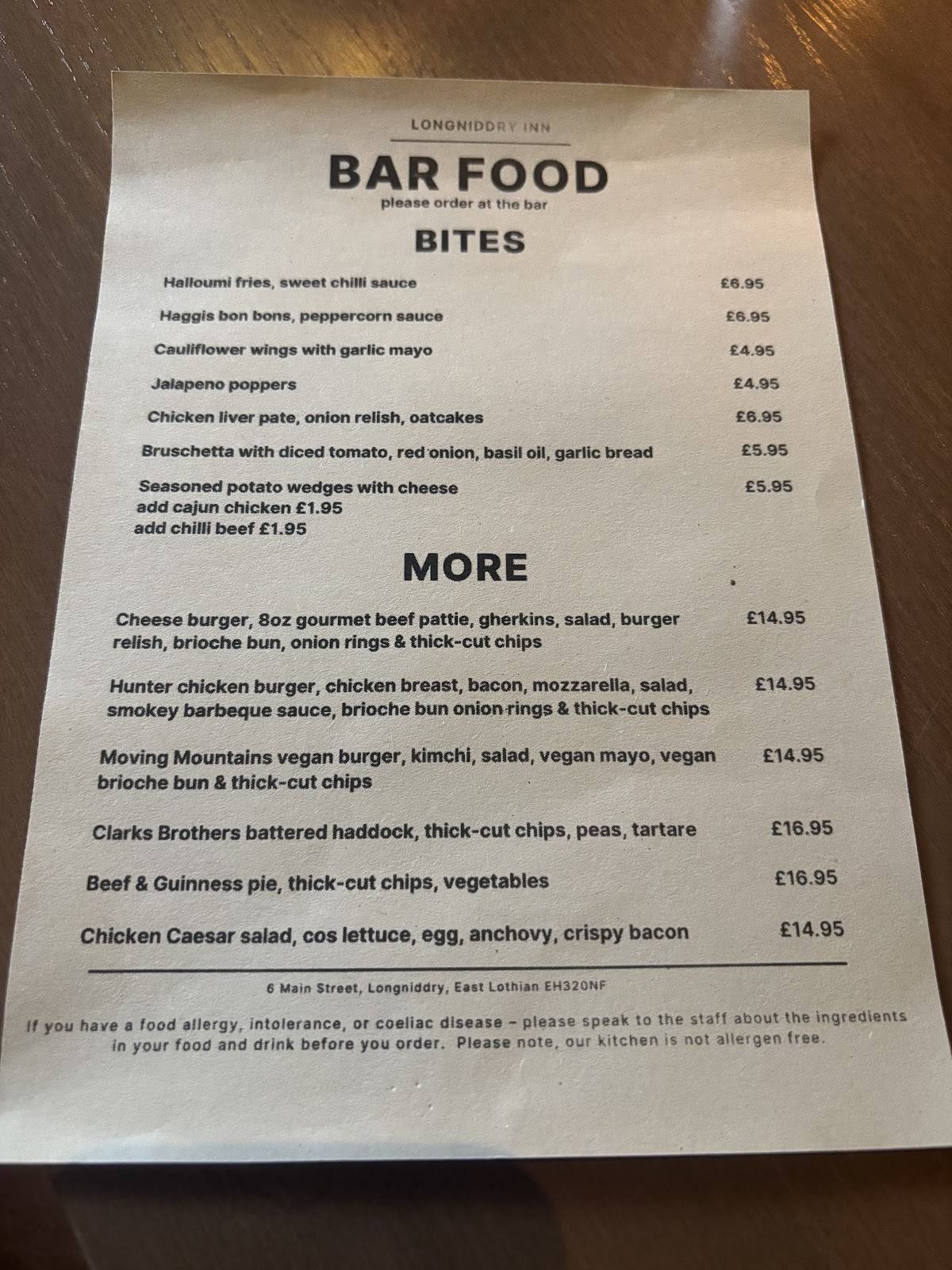 Menu at The Longniddry Inn pub & bar, Longniddry
