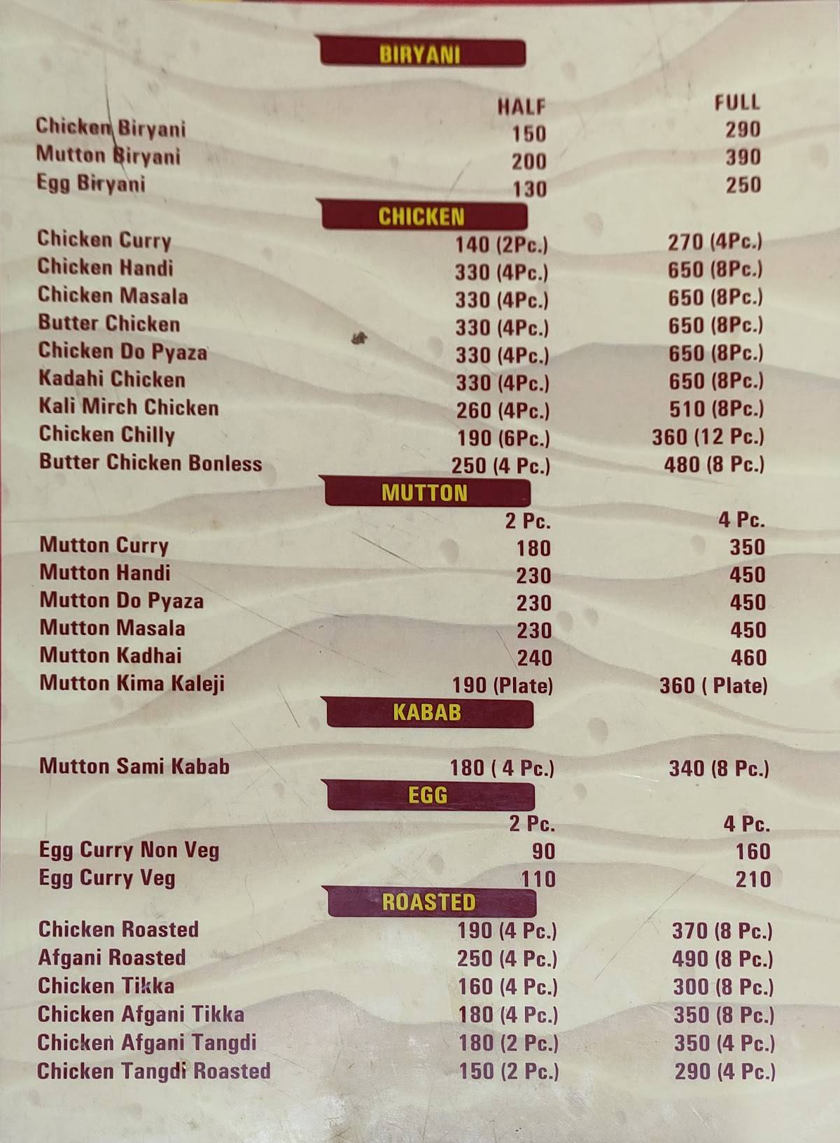 Menu at The Lucknow Biryani, Varanasi