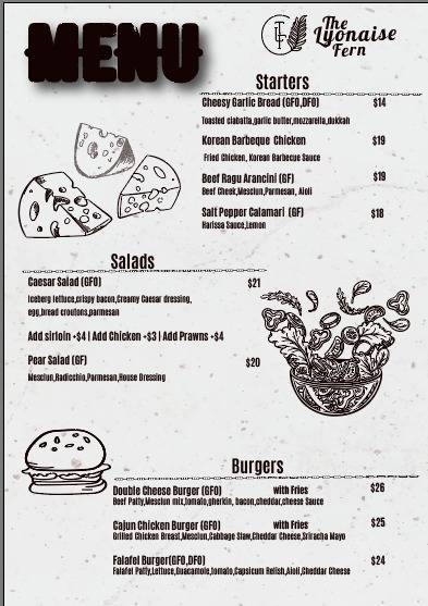Menu at The Lyonaise Fern Restaurant + Bar, Hamilton