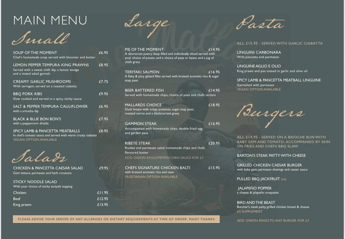 Menu at The Mallard pub & bar, Southport, 7 Station Rd