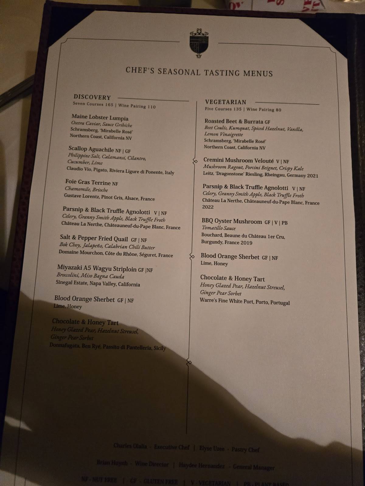 Menu at The Mansion Restaurant, Dallas, Turtle Creek Blvd