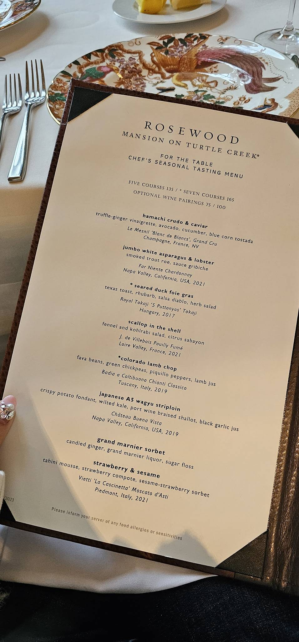 Menu at The Mansion Restaurant, Dallas, Turtle Creek Blvd