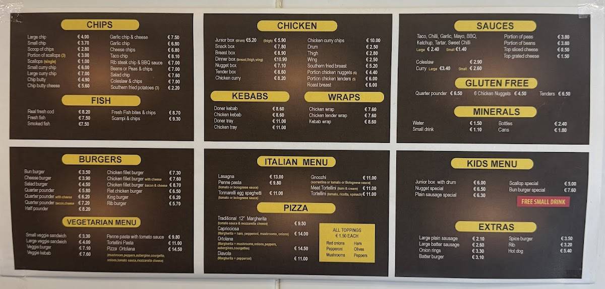 Menu at The Marian restaurant, Waterford