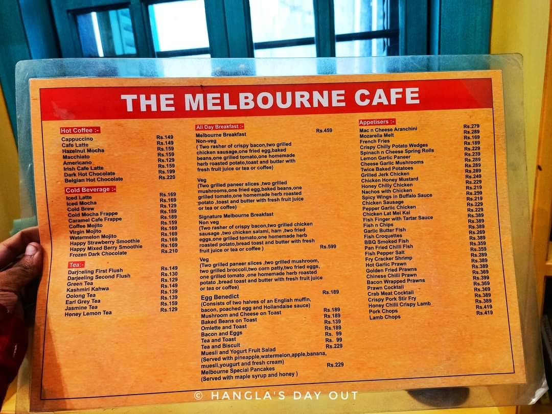 Menu at The Melbourne Cafe, Kolkata, D/2