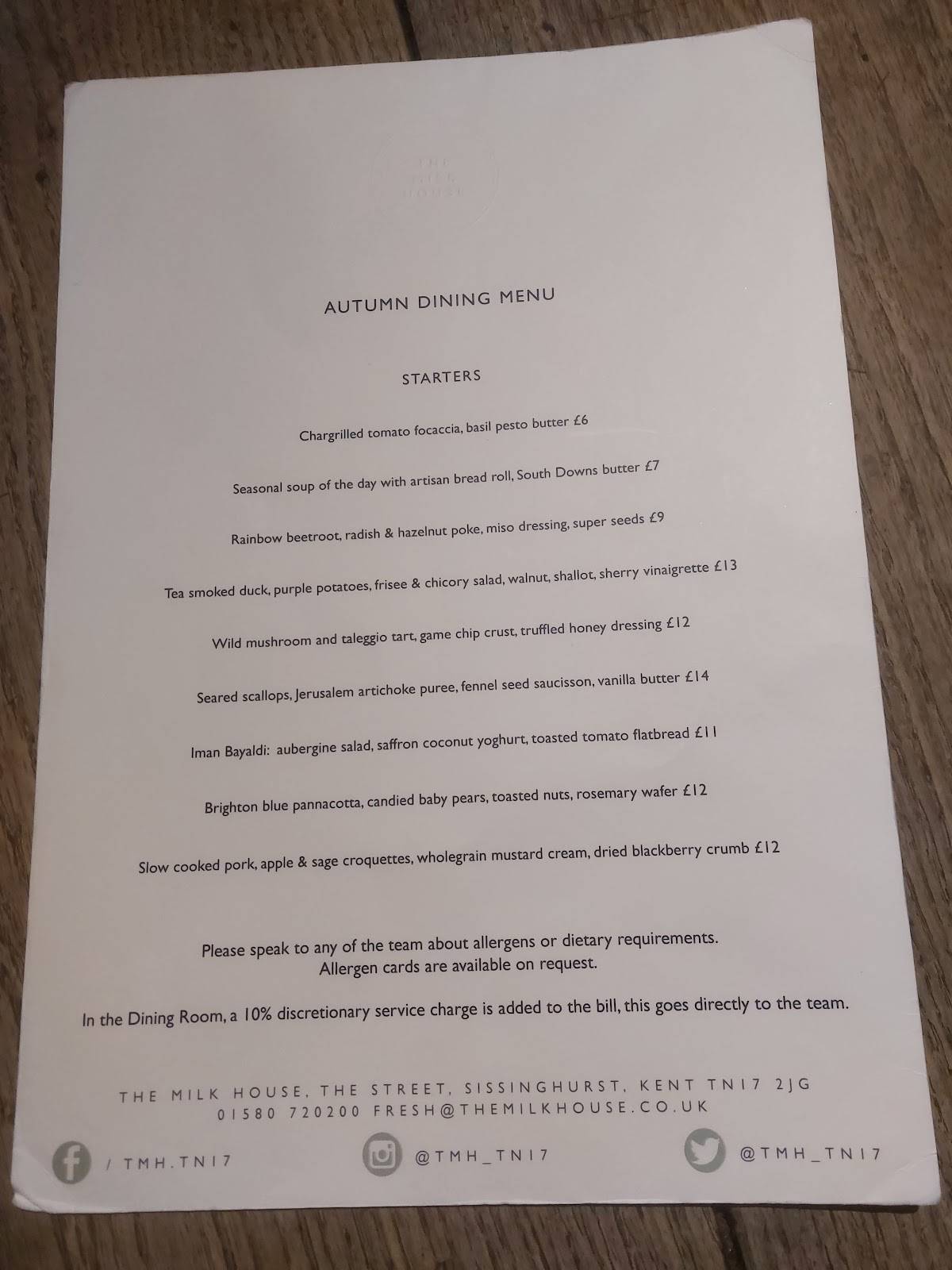 Menu at The Milk House pub & bar, Cranbrook, The St