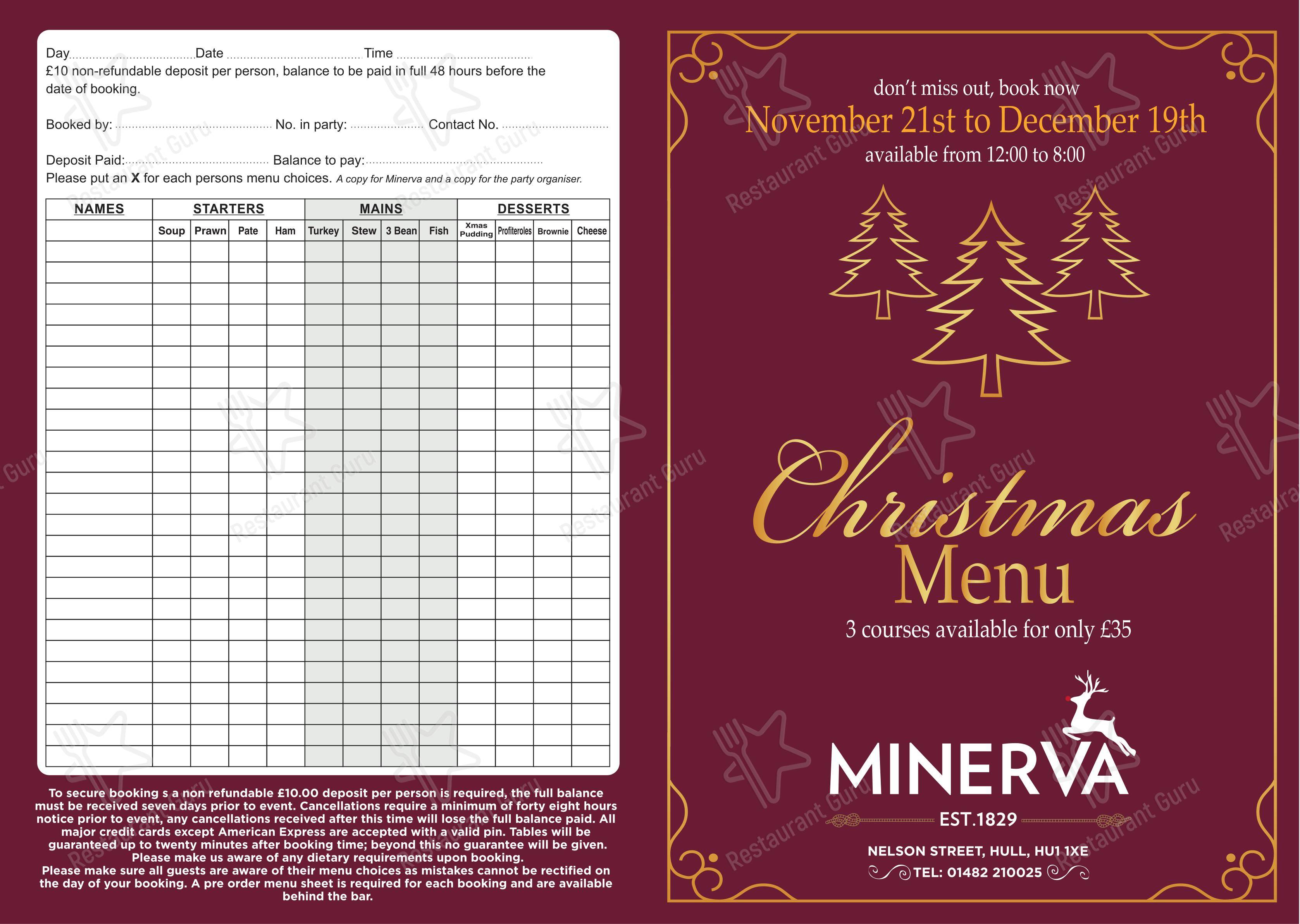 Menu at The Minerva pub & bar, Hull