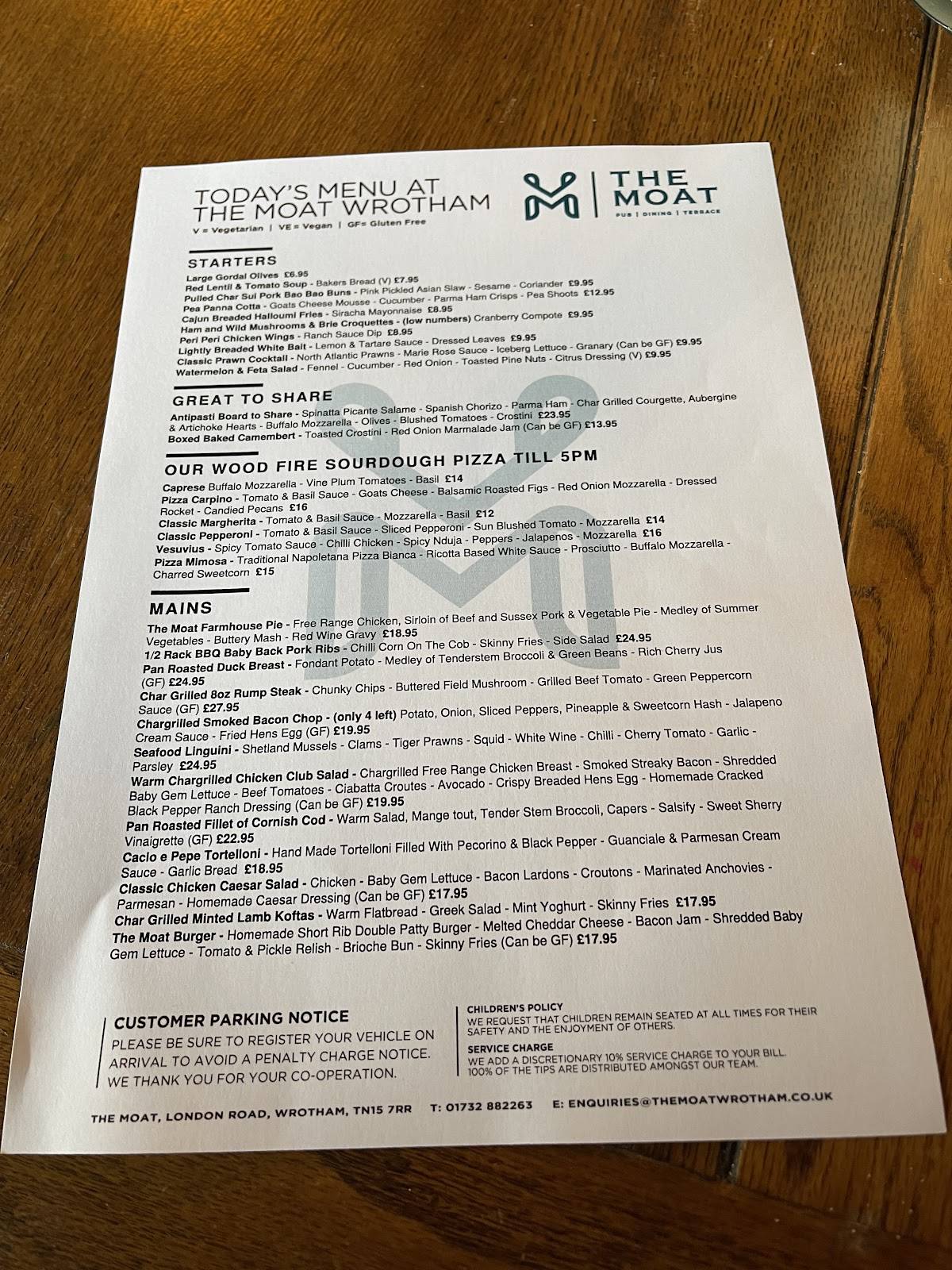 Menu at The Moat pub & bar, Wrotham