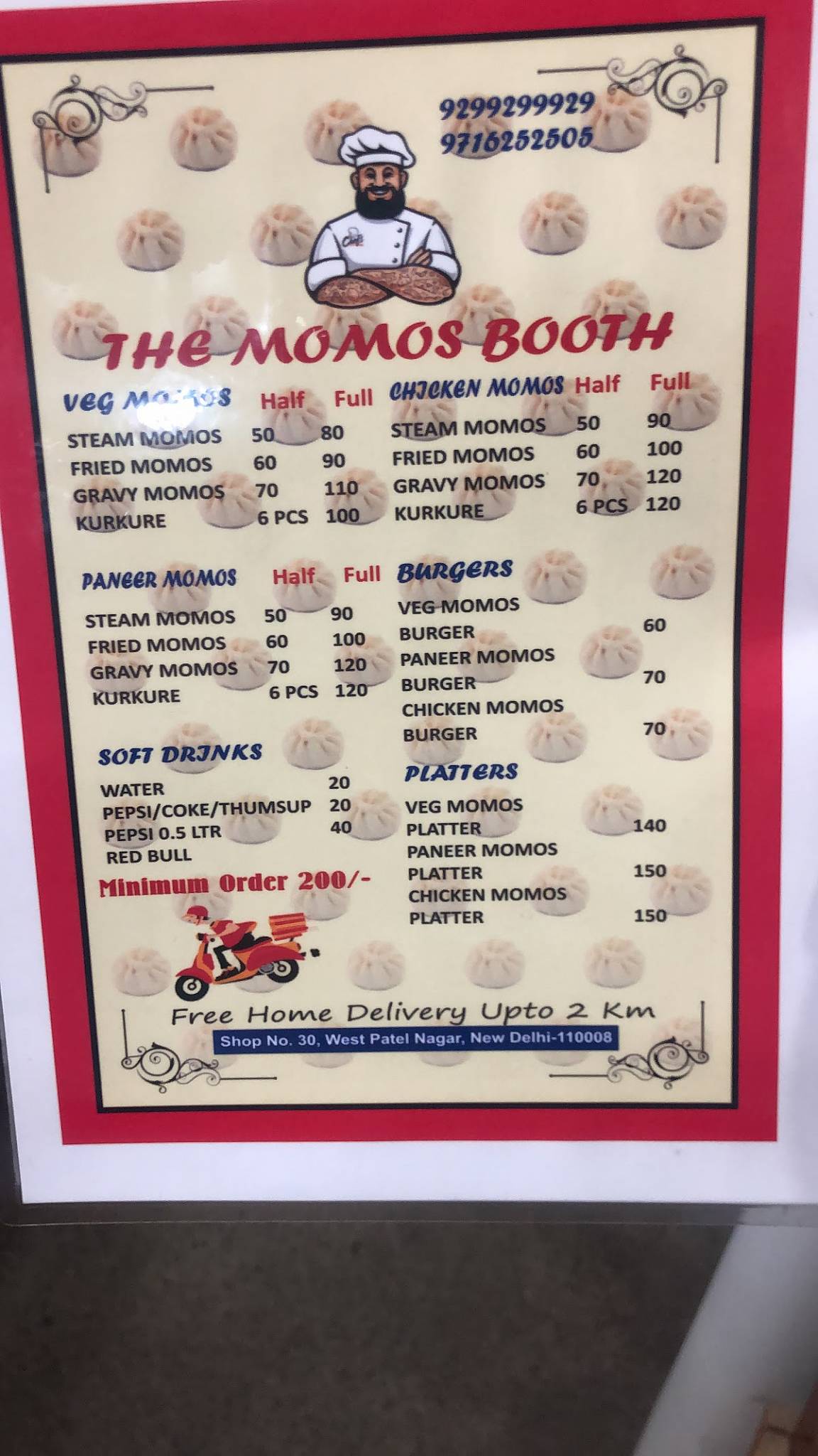 Menu at Momos Booth cafe, New Delhi, L-31