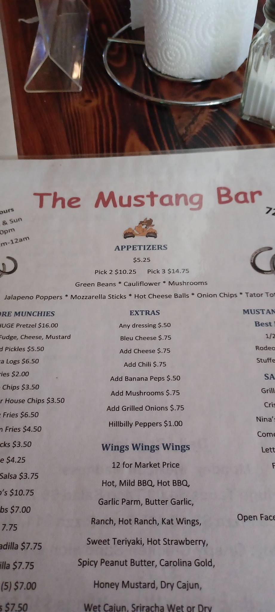 Menu at The Mustang Bar, Mercer