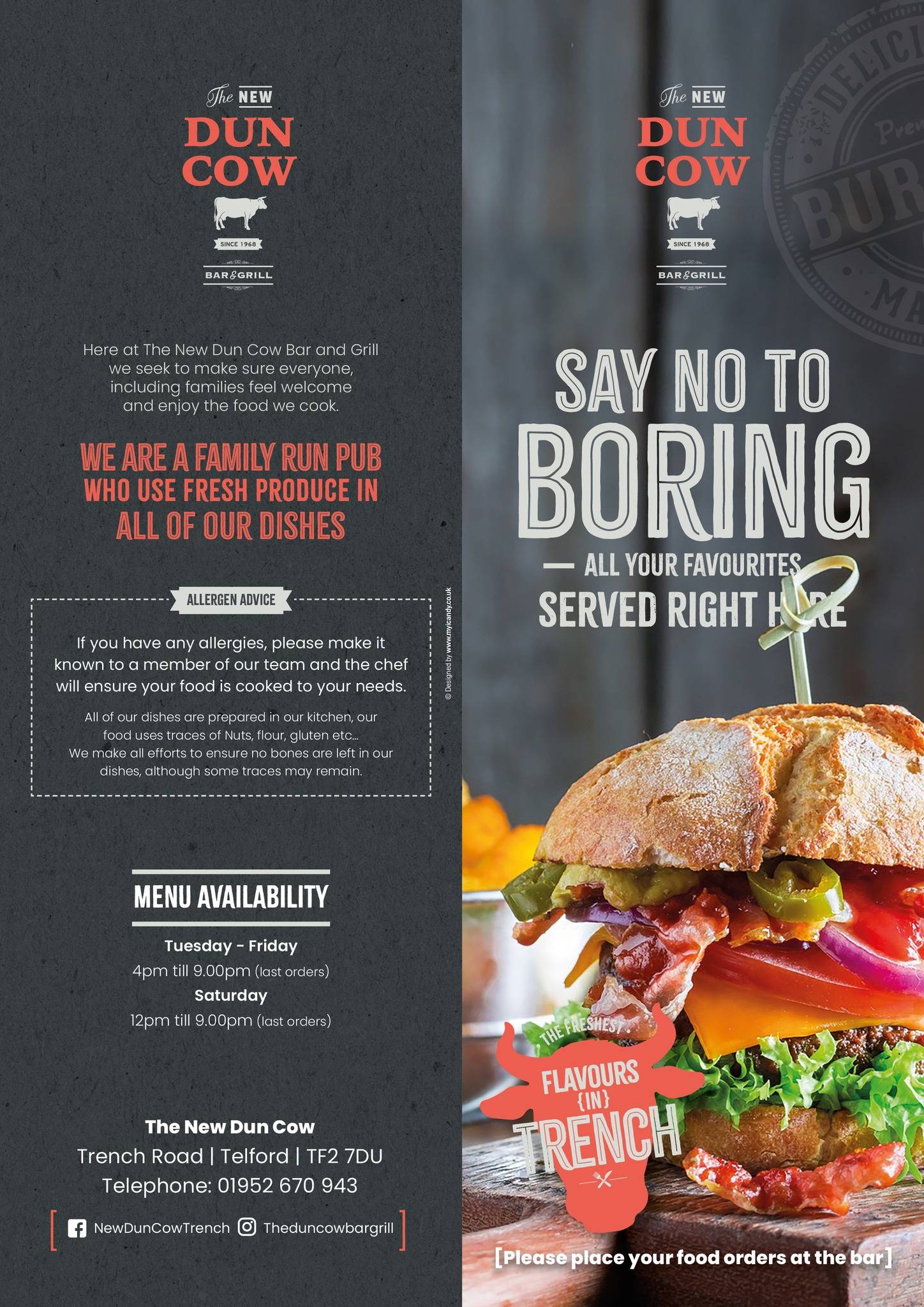 Menu at The New Dun Cow Bar & Grill, Telford