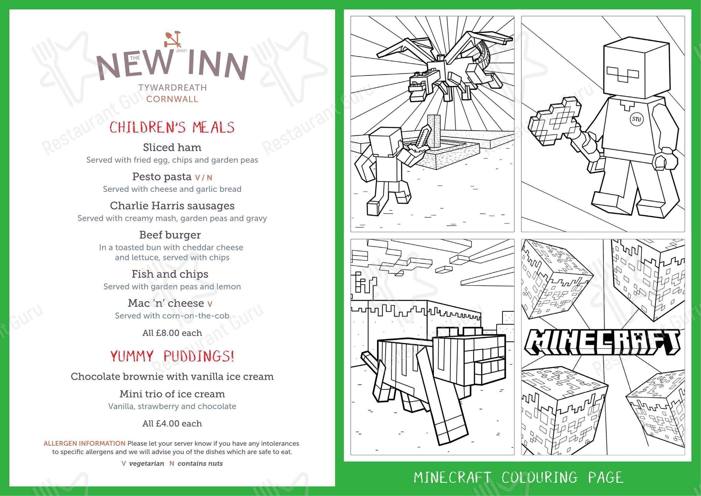 Menu at The New Inn, Tywardreath. pub & bar, Tywardreath
