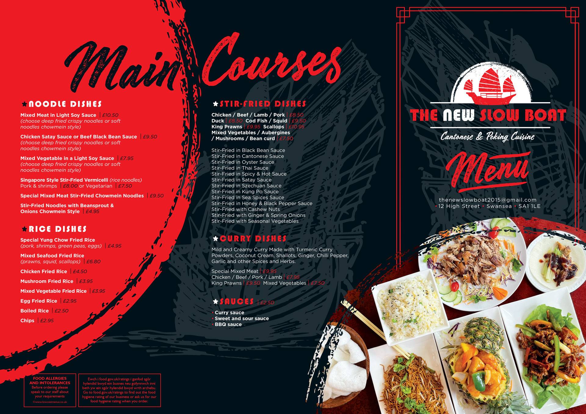 Menu at The New Slow Boat Cantonese Restaurant, Swansea
