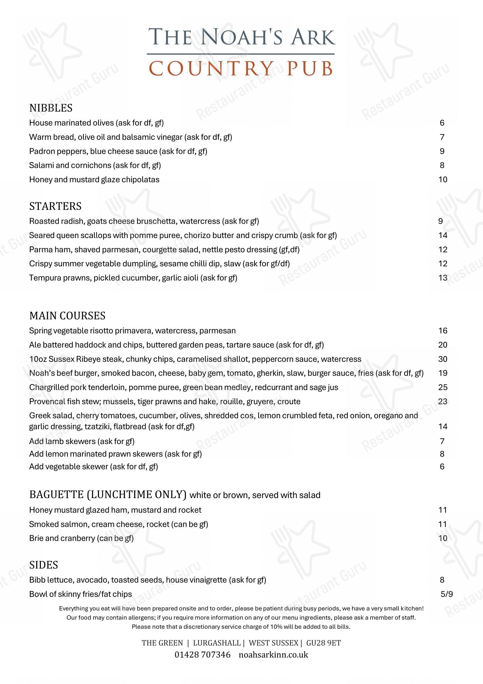 Menu at The Noahs Ark Inn pub & bar, Lurgashall
