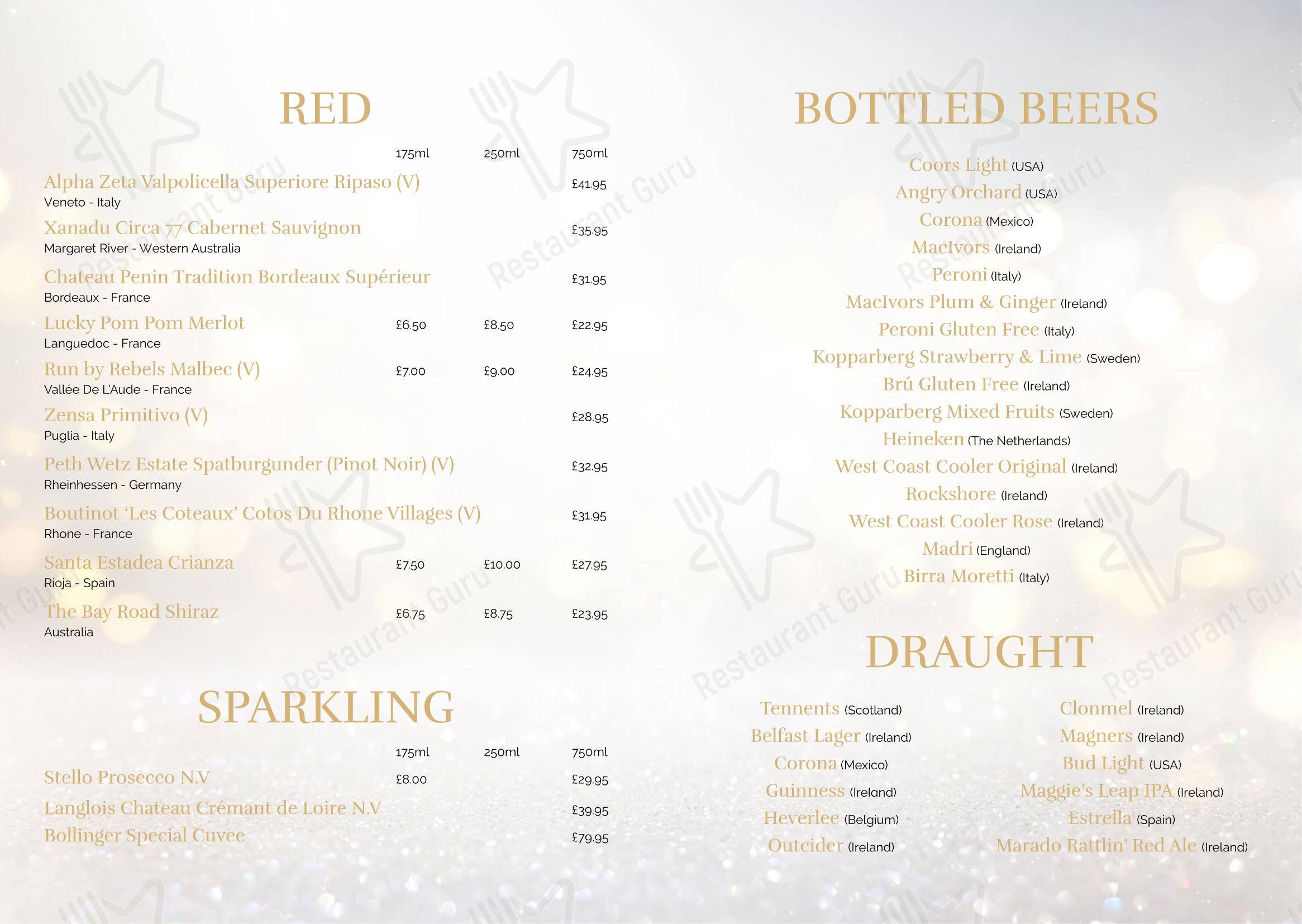 Menu at The Northern Whig pub & bar, Belfast