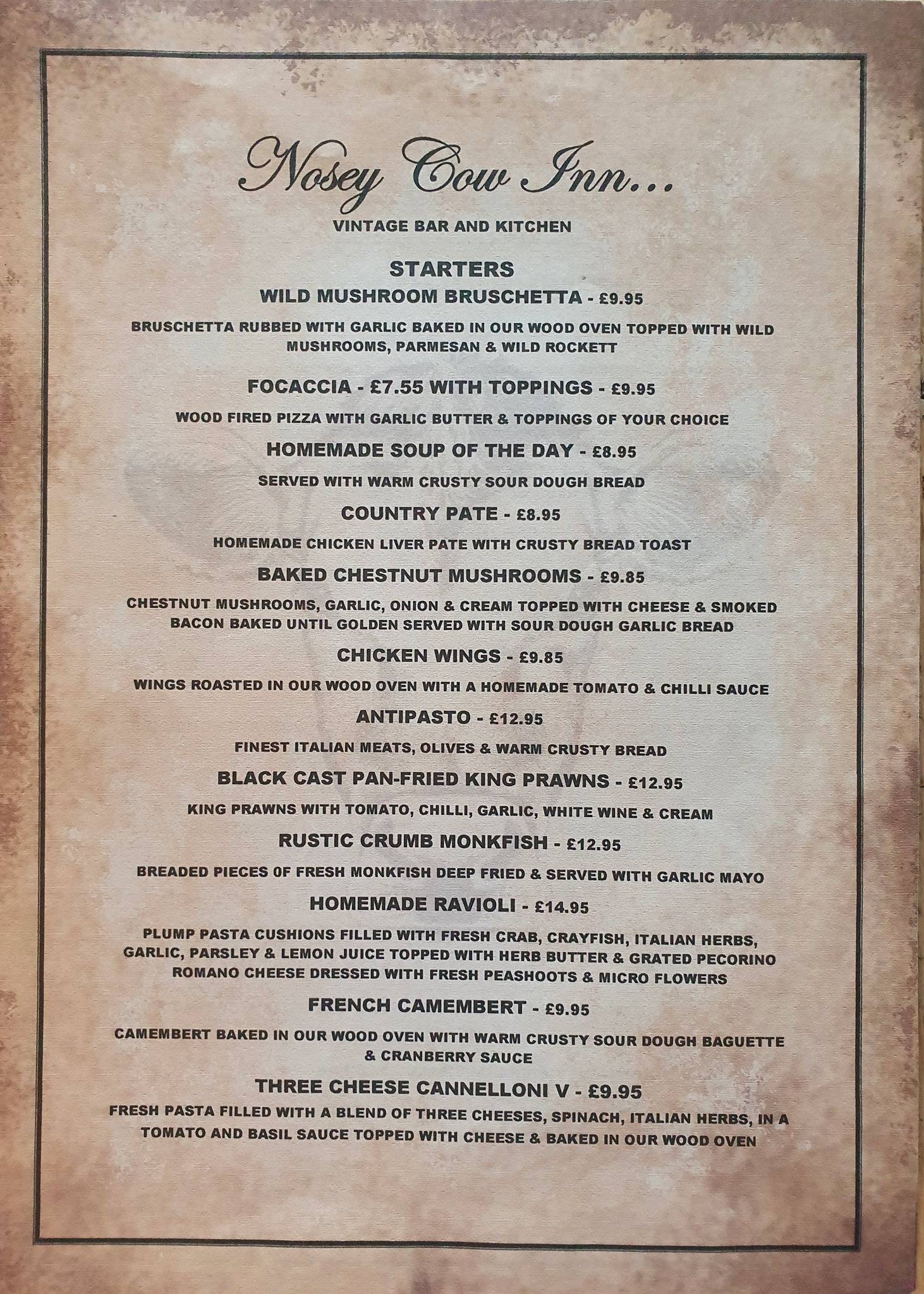Menu at The Nosey Cow Inn pub & bar, Carlisle