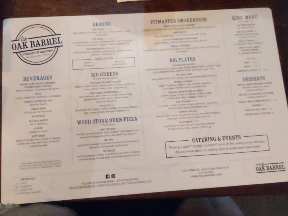 Menu at The Oak Barrel, Valley View