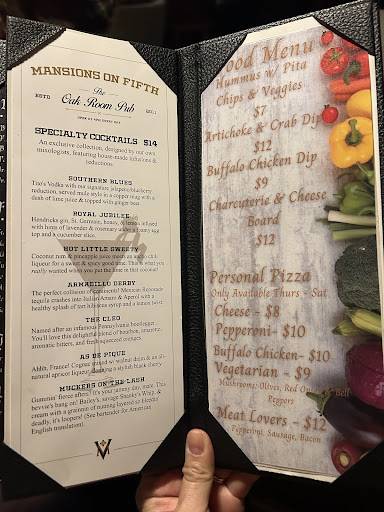 Menu at The Oak Room pub & bar, Pittsburgh