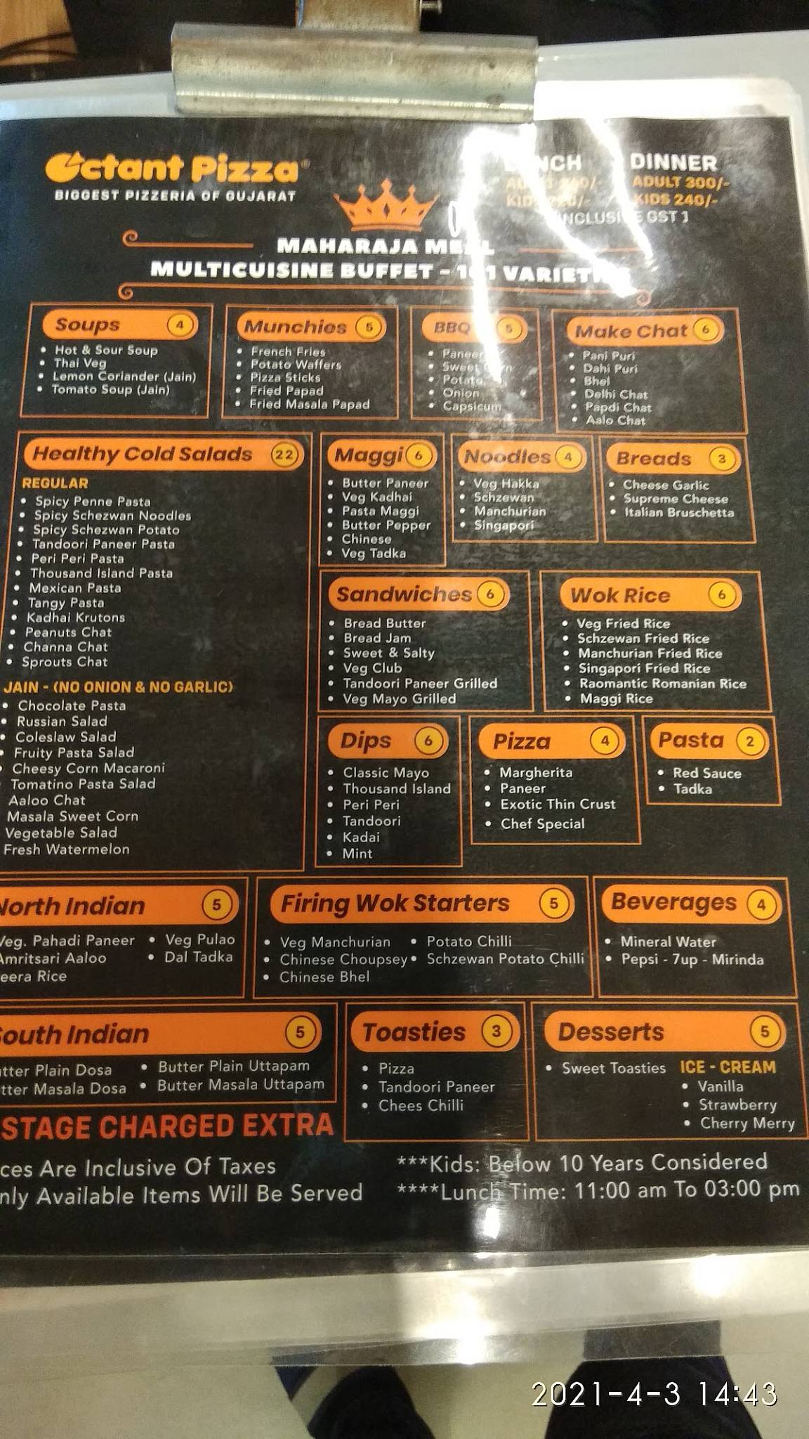Menu at The Ocyent Pizza Manjalpur Vadodara, Vadodara